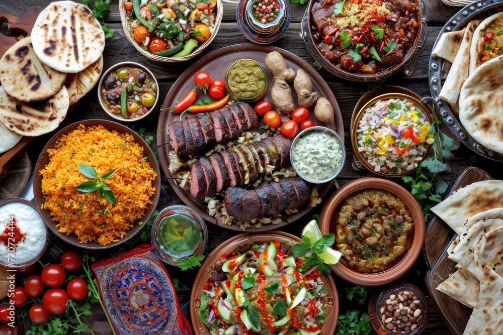 Foto de Flavorful traditions: A table laden with Middle Eastern ...