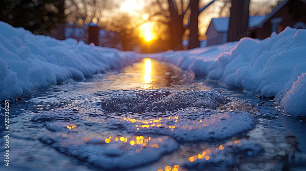 The picture, which captures the moment of melting of snow, the ...