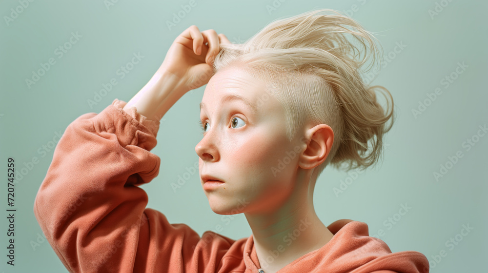 Young non-binary person with trichotillomania hair pulling disorder ...