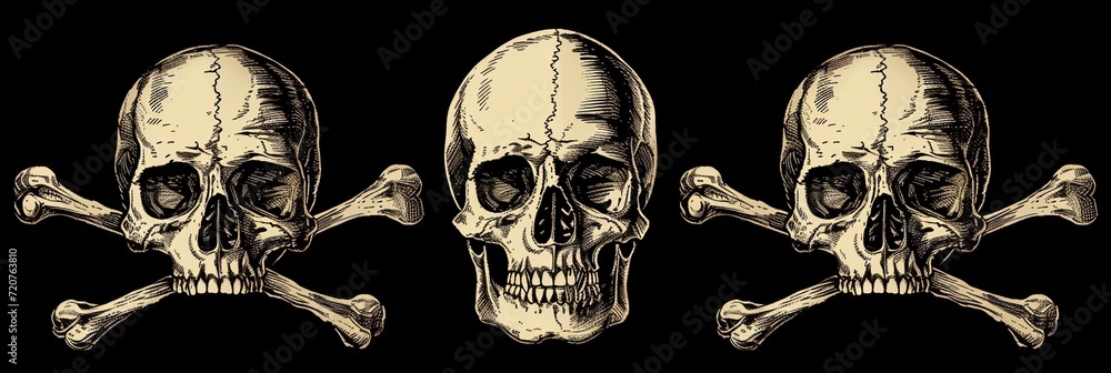 Anatomically correct human skulls set isolated. Hand drawn line art ...