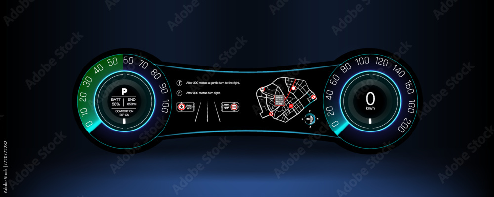 Futuristic Digital Car Dashboard Display with Vibrant Illuminated ...