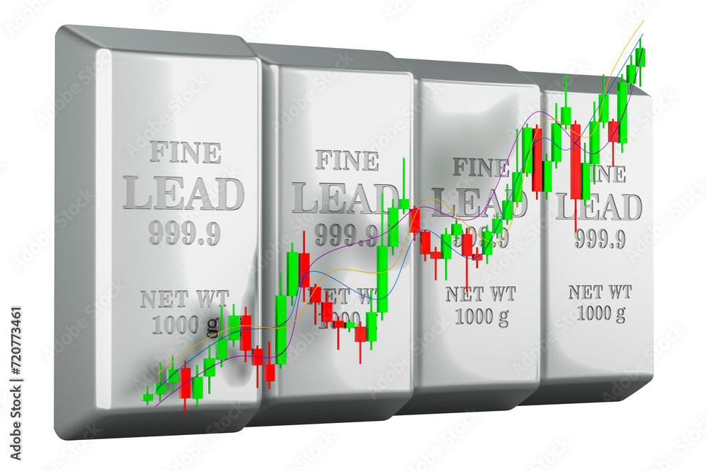 Lead bars with candlestick chart, showing uptrend market. 3D rendering ...