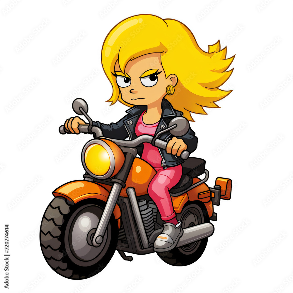 cartoon blond girl riding motorcycle on a transparent background png ...