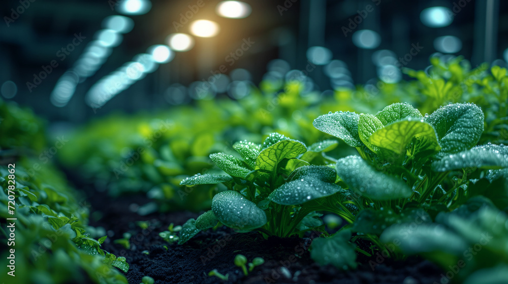 Cultivation of vegetables with artificial light. greenhouse. Stock ...