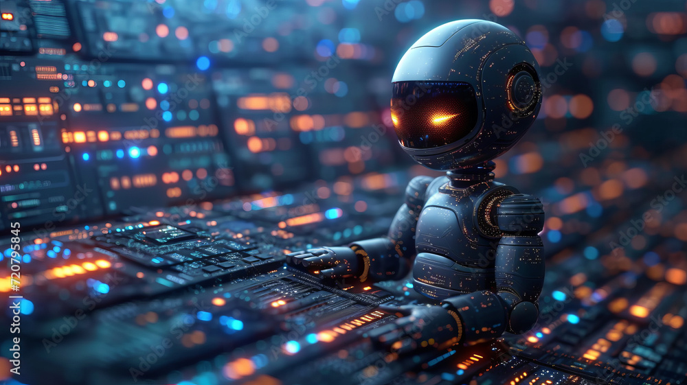 animated chatbot surrounded by floating communication platforms with a ...