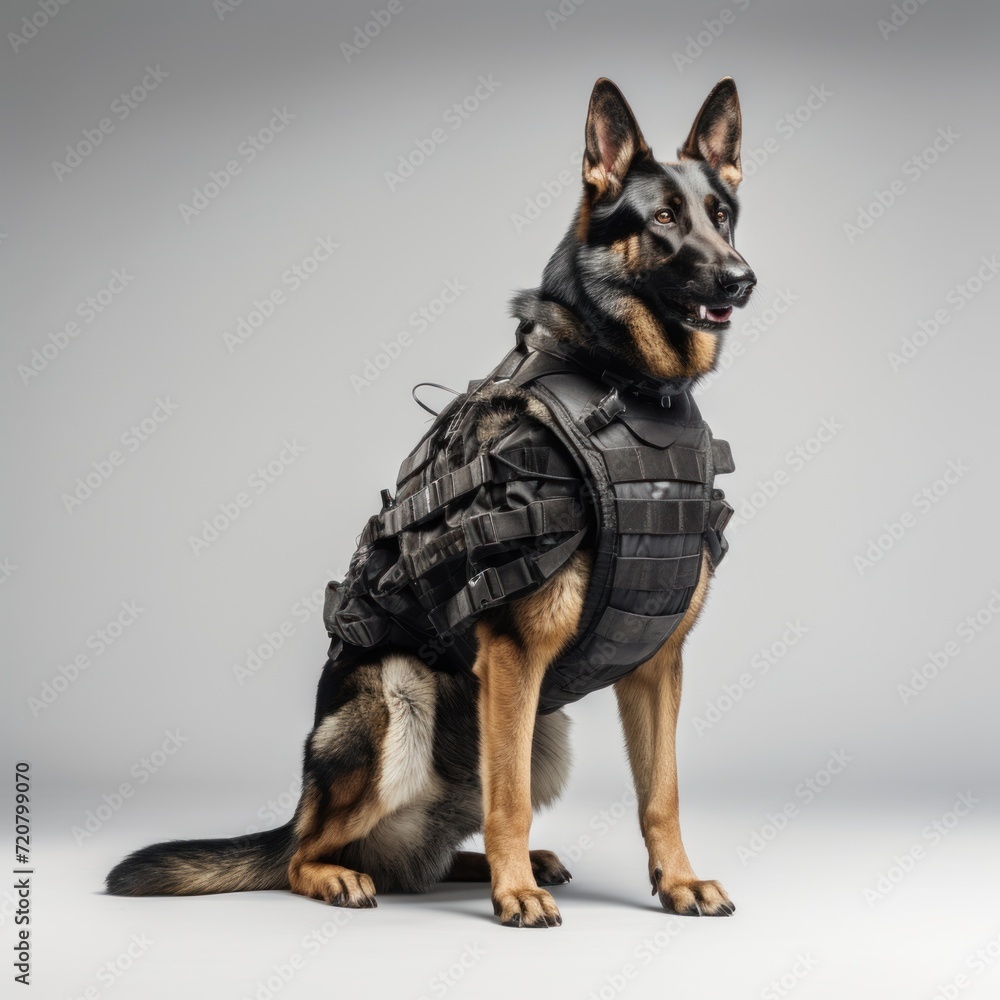 Confident German Shepherd Dog Dressed as Bodyguard in Body Armor AI ...