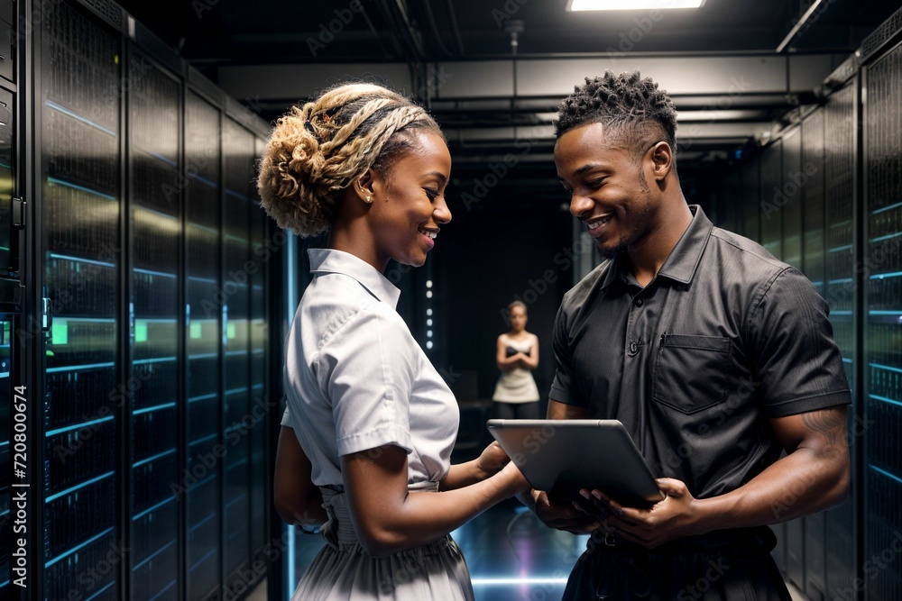 The image captures the collaboration and expertise of two computer ...