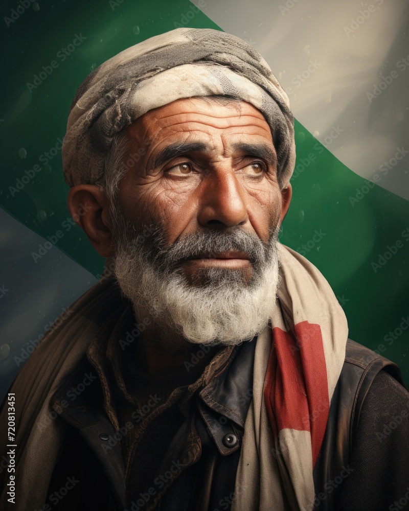 Palestinian Man with Palestine and Iraq Flags in Front of Quds Mosque ...
