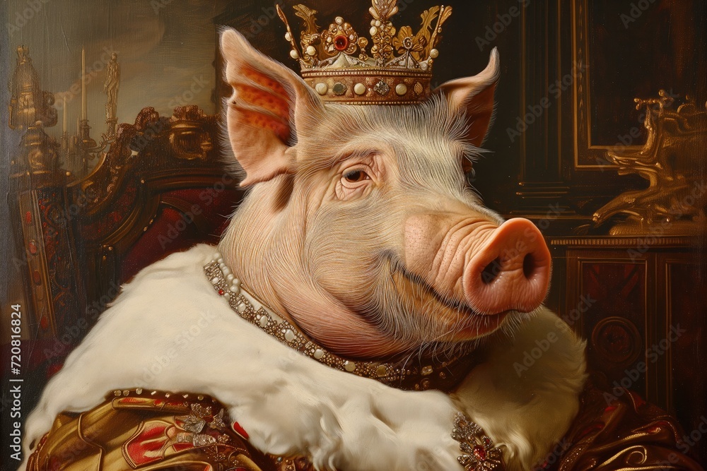 Renaissance portrait of anthropomorphic medieval royal pig queen ...