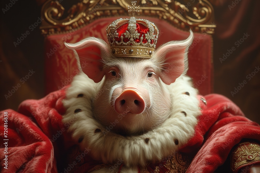 Renaissance portrait of anthropomorphic medieval royal pig queen ...