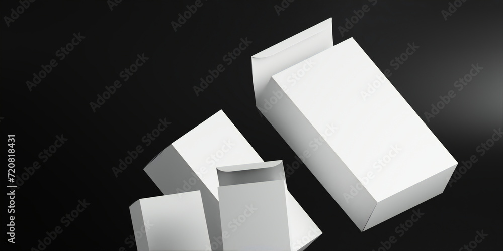 Closed and opened small and large paper rectangular packaging boxes ...