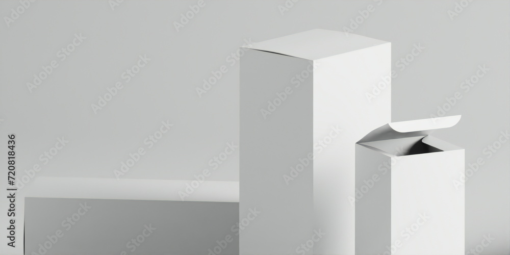 close up view of long paper rectangular packaging boxes mockups isolated on light grey ...