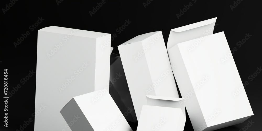 Several Open and Closed Extended Cardboard Packaging Boxes Mockup ...