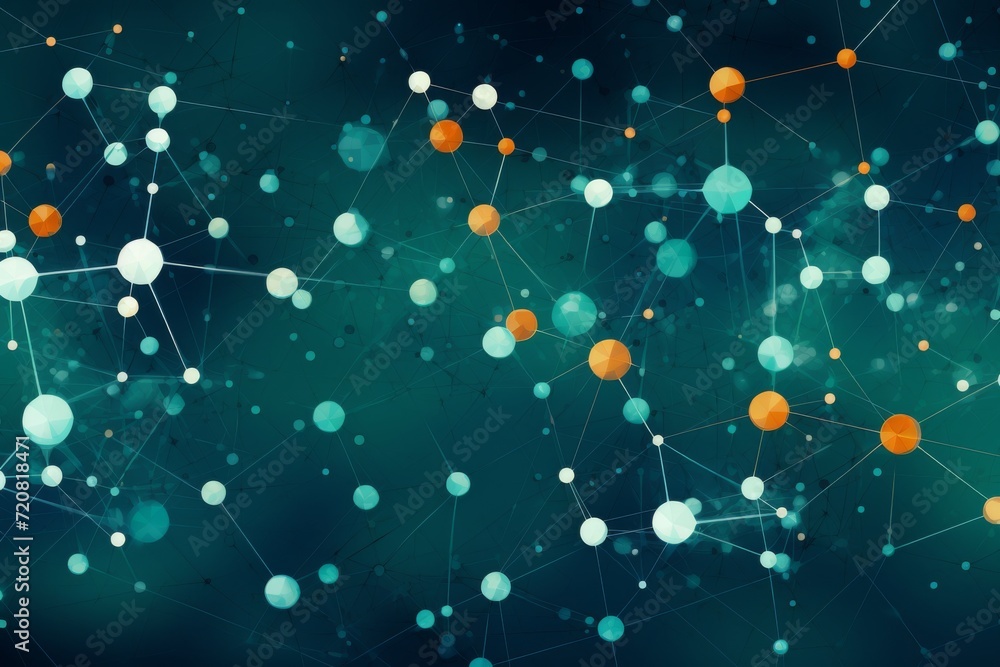 Graphic patterned background of atoms and molecules, using a cool and ...