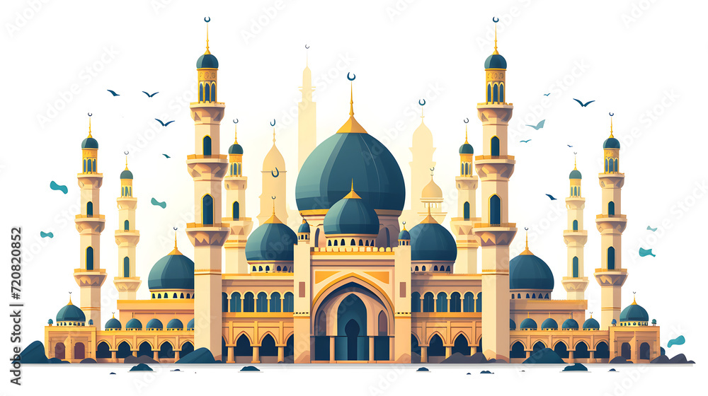 This digital artwork captures a beautifully designed Islamic mosque ...