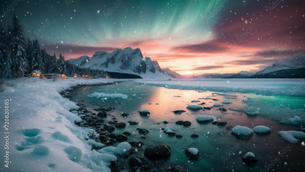Winter Wonderland, Snow, Night, Sky, Aurora, Landscape Scenery, Village ...
