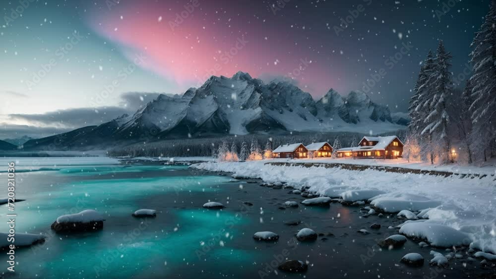 Vidéo Stock Winter Wonderland, Snow, Night, Sky, Aurora, Landscape ...