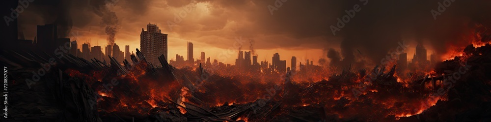 Collapsing Skyscrapers, Apocalyptic Scene, Fire Explosions in Modern ...