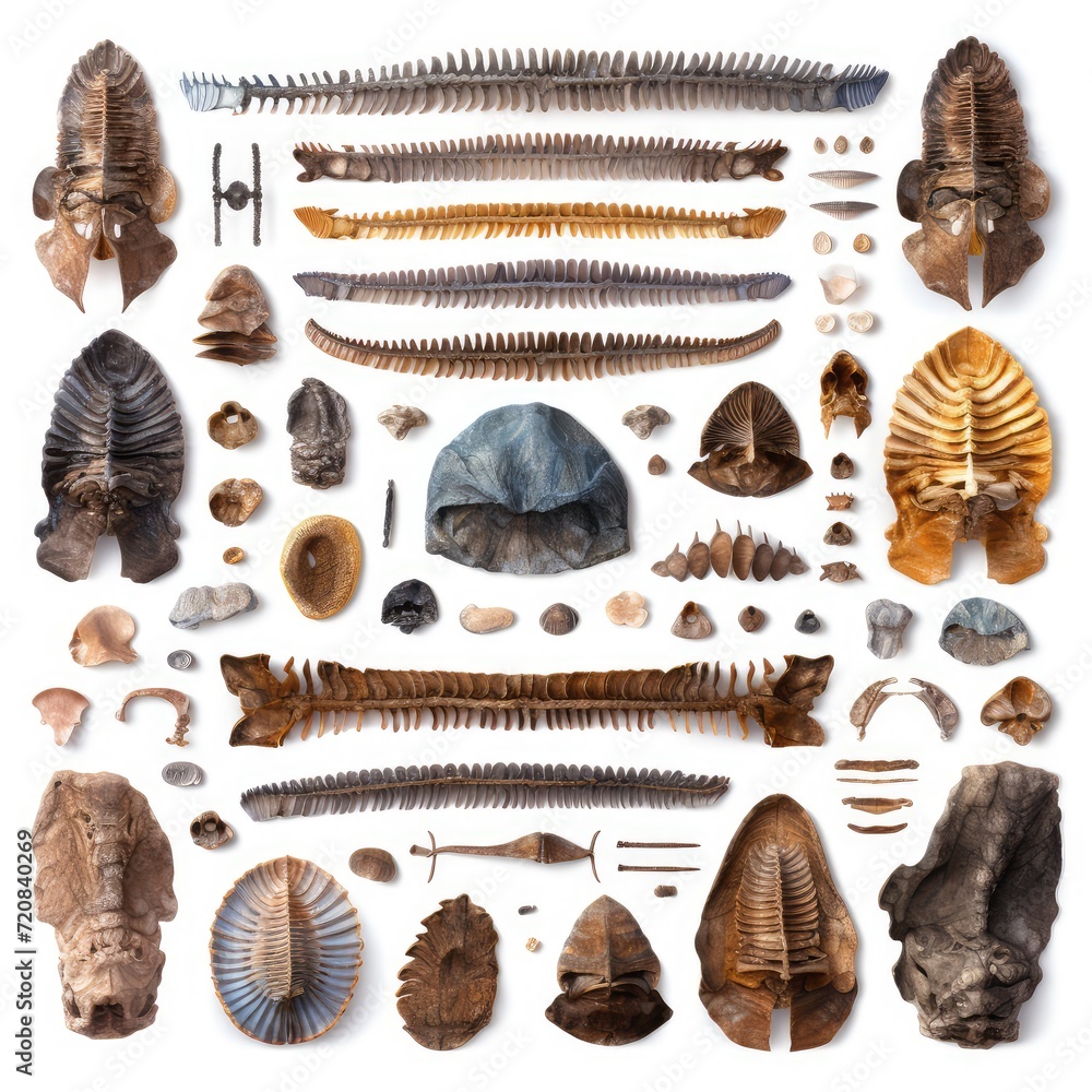 Fossils Set, Archeologic Fossil Dig Collection Isolated, Fossilized ...