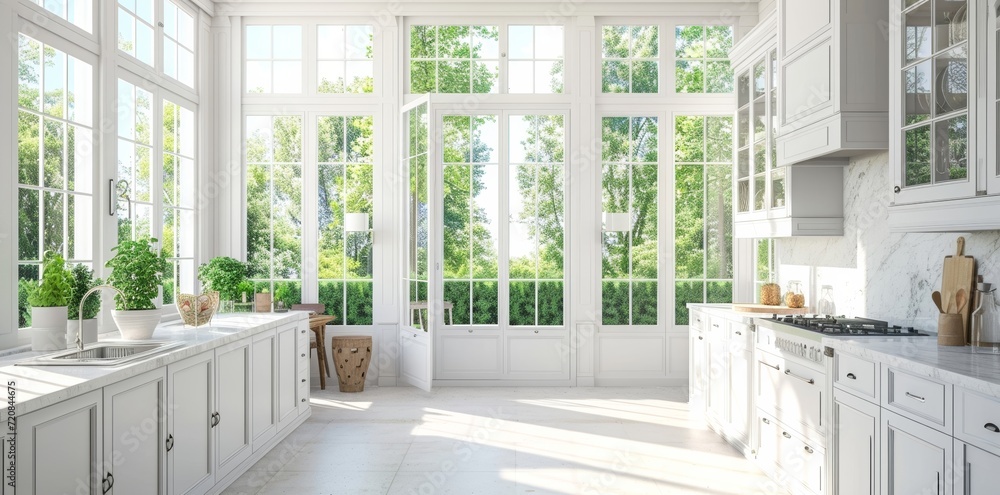 Natural light floods this modern kitchen through its spacious windows ...