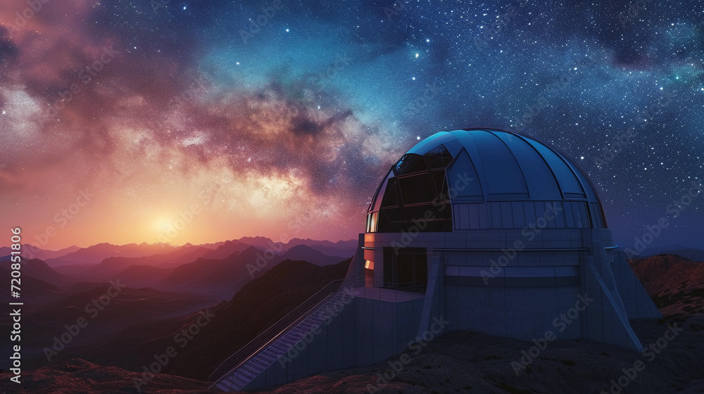 professional astronomical observatory at twilight, featuring a large ...