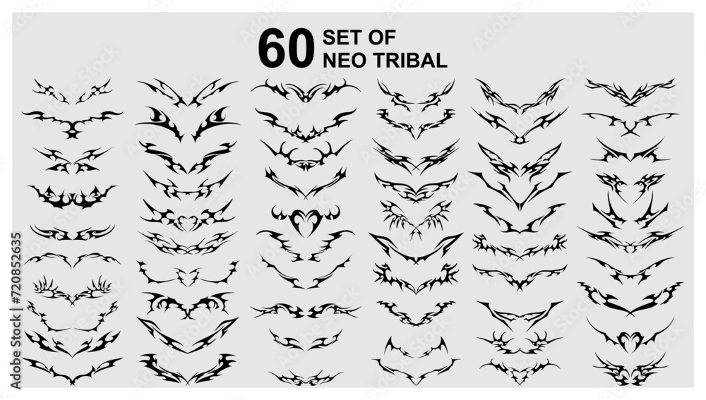 Vector set Neo tribal shape. Gothic Y2K sharp elements, abstract ...