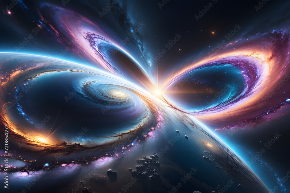 An Alien planets deep space landscape, a galactic scene unfolds ...