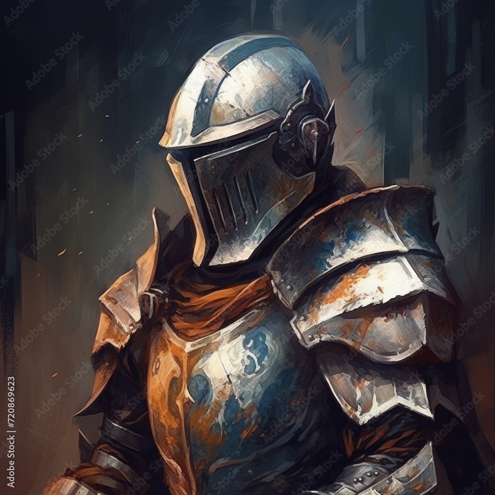 Fantasy Game Character Profile Art with Painted Style of a Knight Stock ...