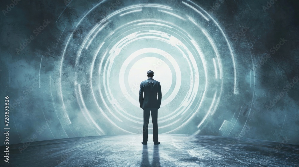 business male stand and feel happy on the most hight at the target ...