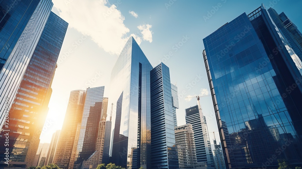 modern office skyscraper. high-rise building with glass facade. Finance ...