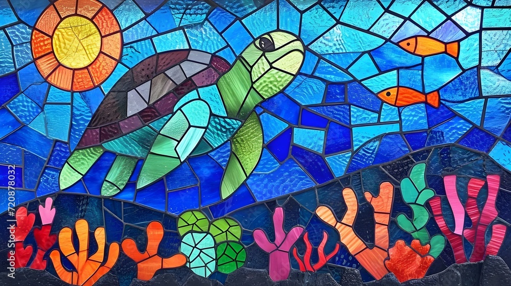 Aquatic Symphony: Marine Life-Themed Stained Glass with Underwater ...
