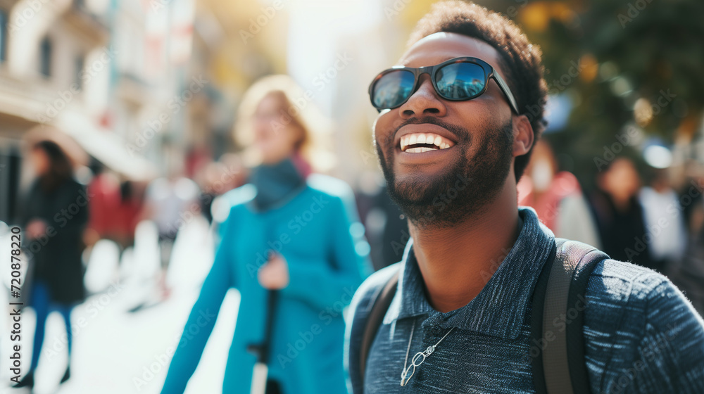 Visually impaired individuals. Blind community visuals. Image depicts ...