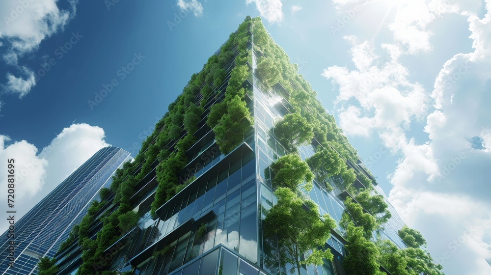 Eco-friendly building in the modern city. Sustainable glass office ...