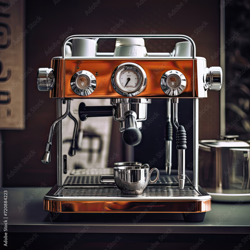 This high-quality image showcases a sophisticated, orange espresso ...