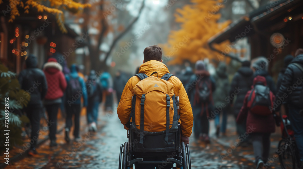 Inclusive wheelchair visuals. Mobility-challenged individual scenes ...