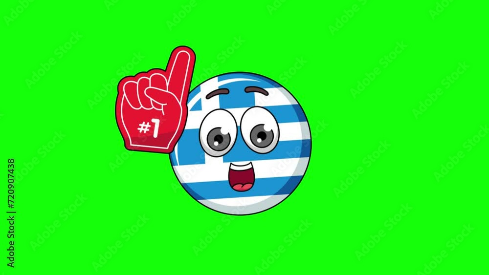 number 1 fan flag of greece cartoon emoticon, looping animation Stock ...