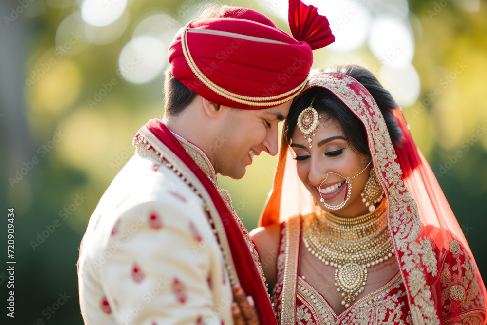 Indian bride and groom at amazing hindu wedding ceremony. Details of traditional indian wedding ...
