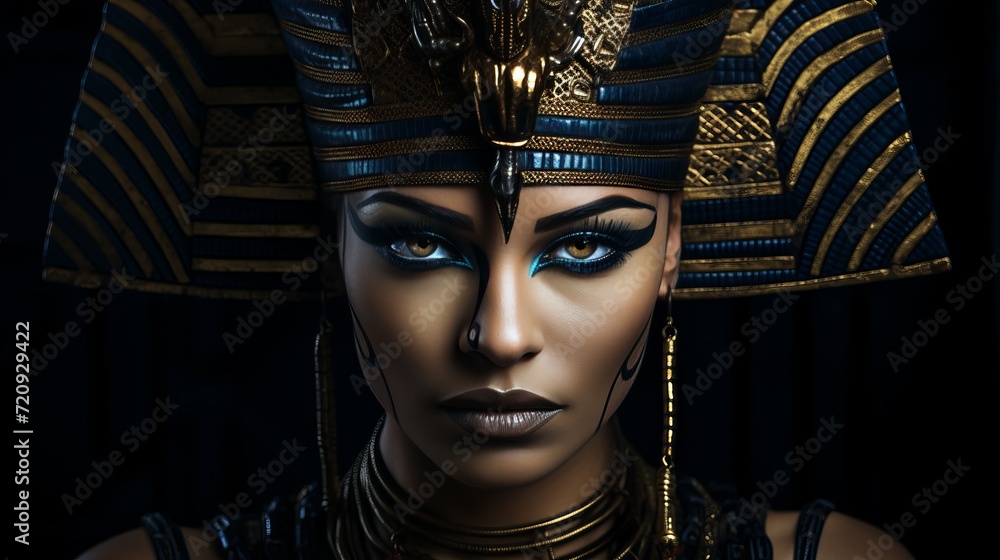 Ancient female egyptian pharaoh statue in traditional attire and regal ...