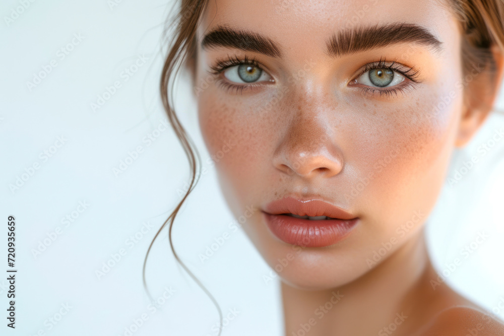 Beauty. woman, has shiny glowing skin, clean nourished body and face ...
