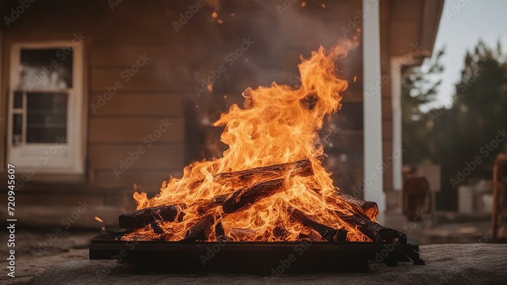 fire in the backyard A frame of fire with a realistic effect, showing ...