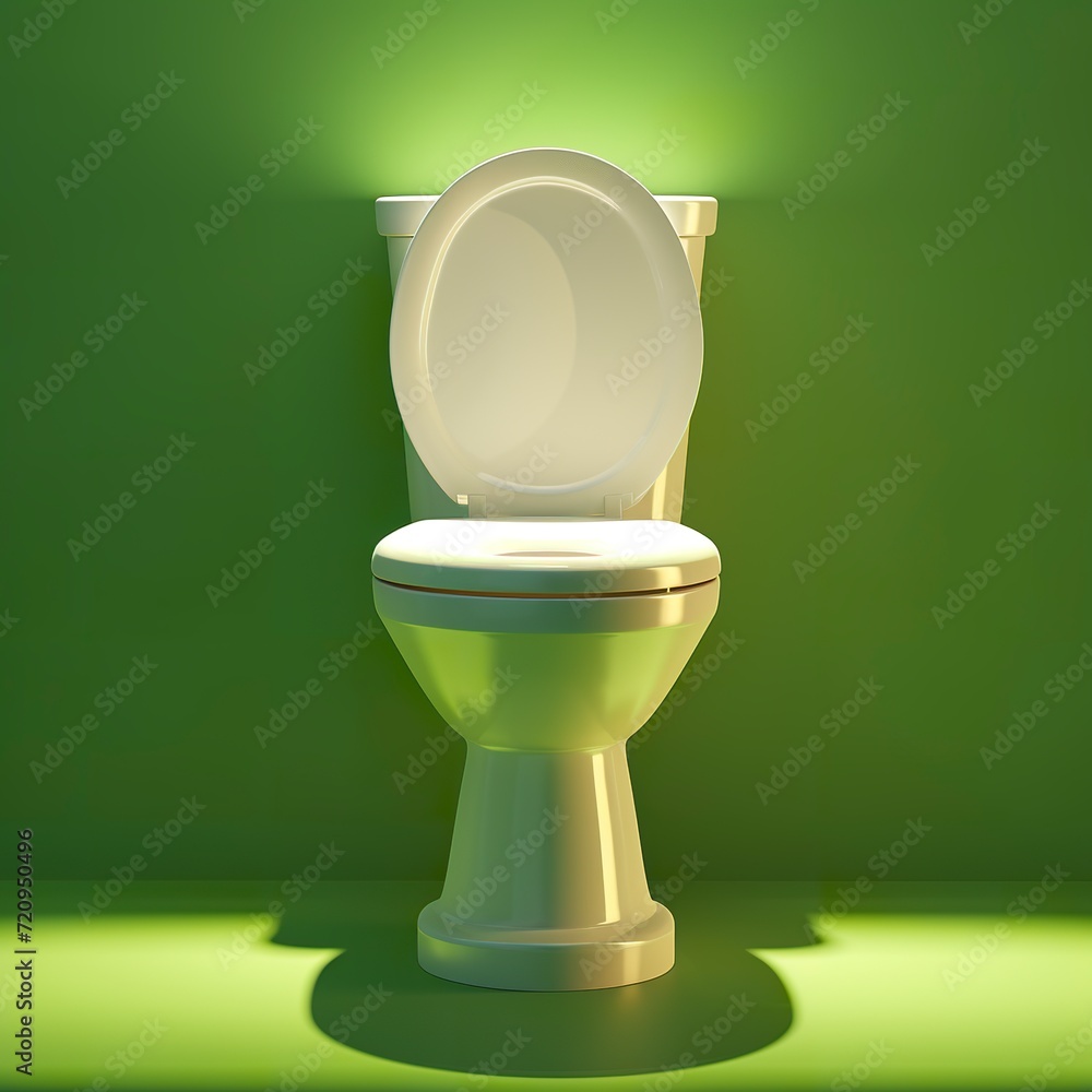An illustration of an open toilet bowl on a green background. A 3D ...