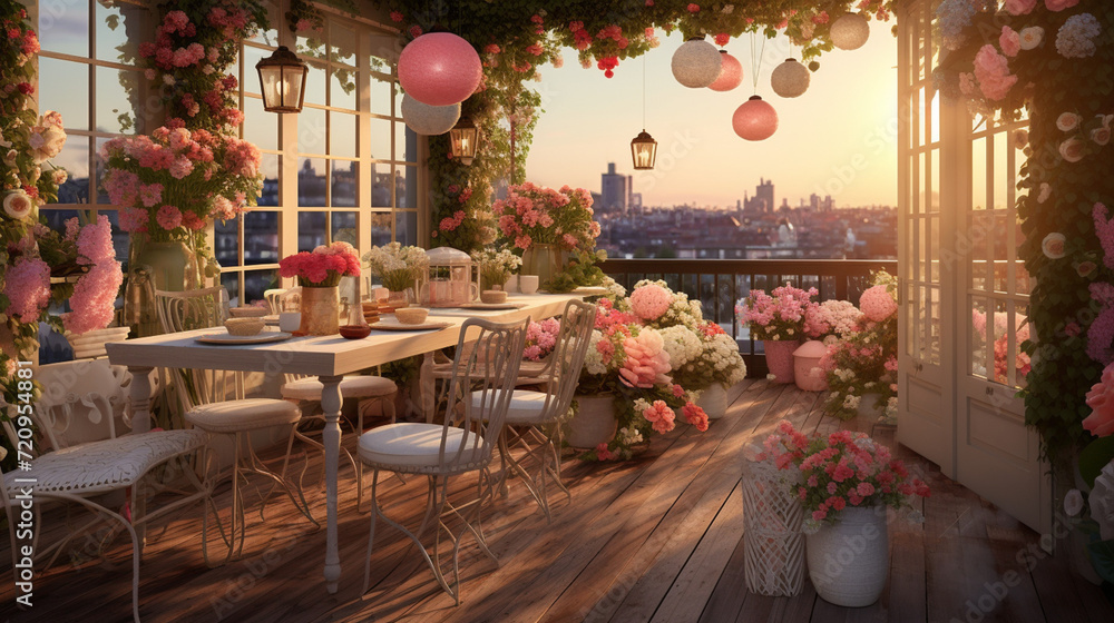 sun-drenched terrace, warmth envelops every corner, casting a golden ...