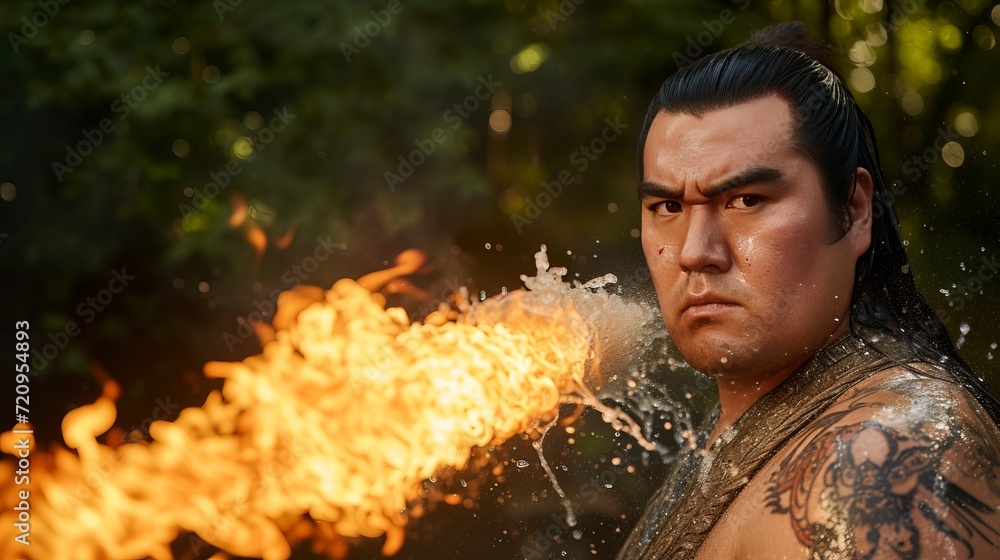 Traditional japanese sumo wrestler in action powerful male athlete ...