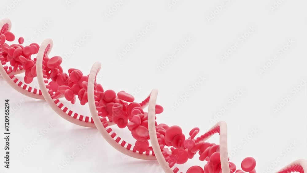 Red blood cells flow inside an DNA double helix. Space on the side for ...