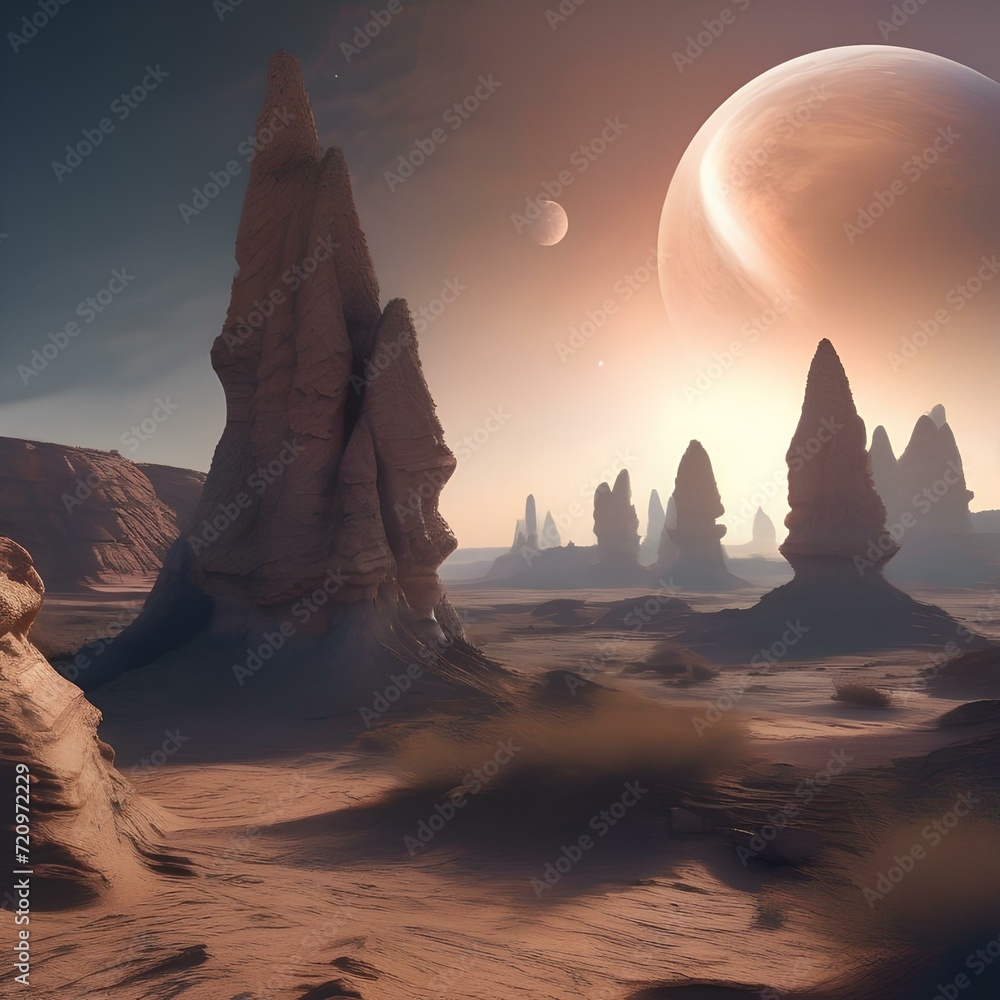 Alien planet landscape, bizarre rock formations and alien flora, space ...