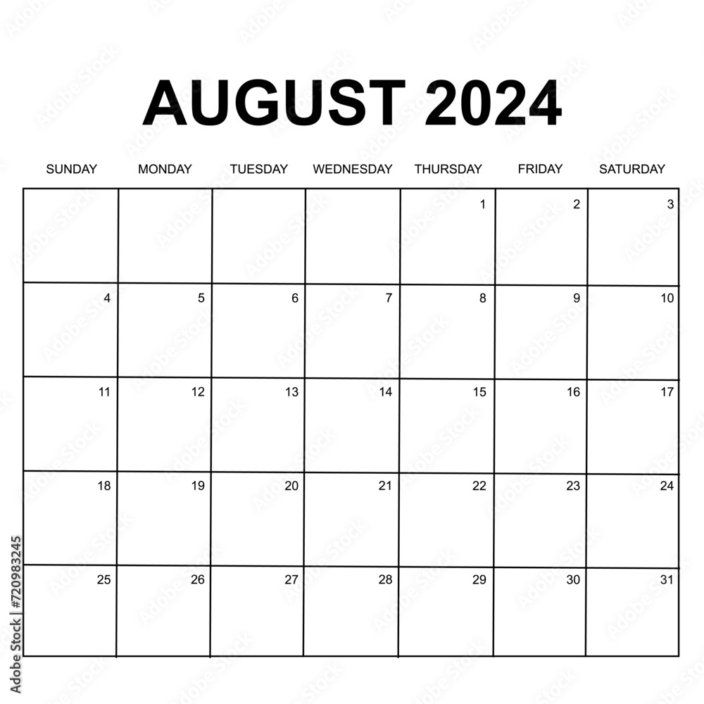 august 2024 calendar. Printable, simple and clean calendar design. week ...