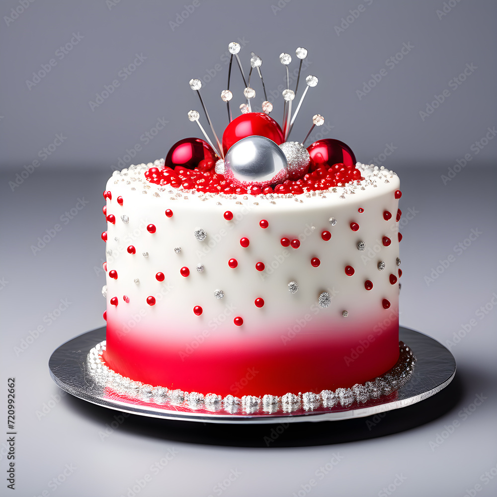 red and white Cake with gem and diamonds on top, gem and diamonds ...