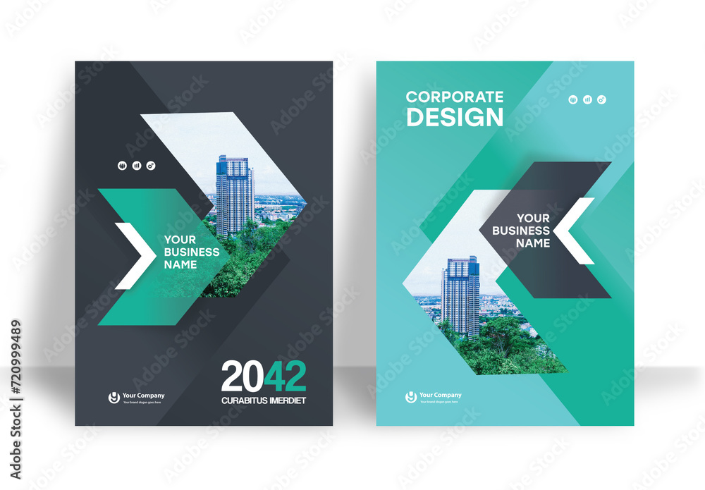 Green and Black Geometric Book Cover Layout Stock Template | Adobe Stock
