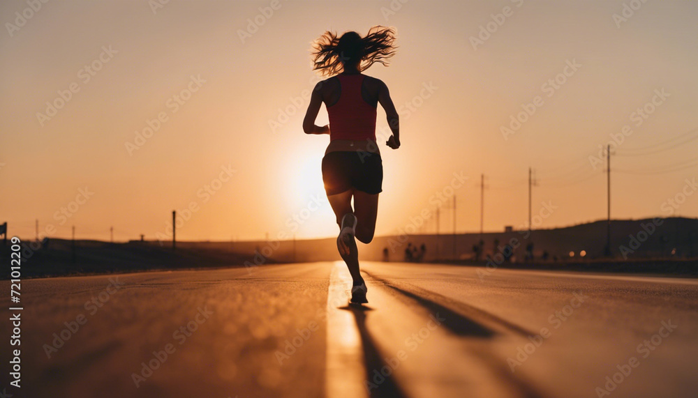 cinematic photo Extreme close-up, woman running on sunset, whitespace ...