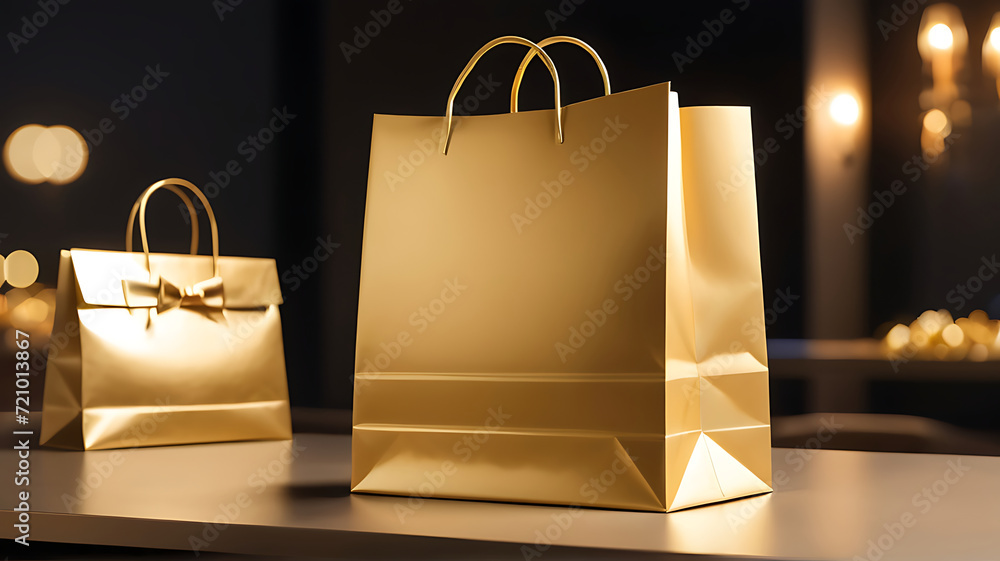Blank golden paper bag for black friday, gold paper bag, luxury gift in ...